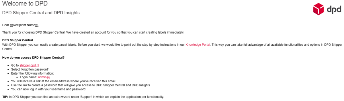 DPD Shipper Central - Getting Started - DPD NL