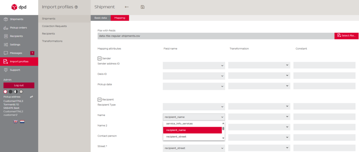 Import Profiles - DPD NL